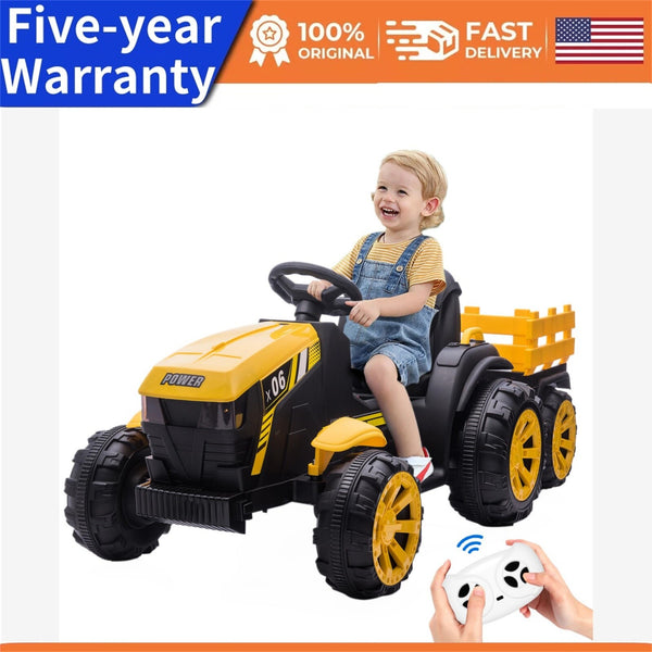 🍒12V Kids Ride On Tractor with Trailer 6 Wheels Safety Belt Led Lights ...
